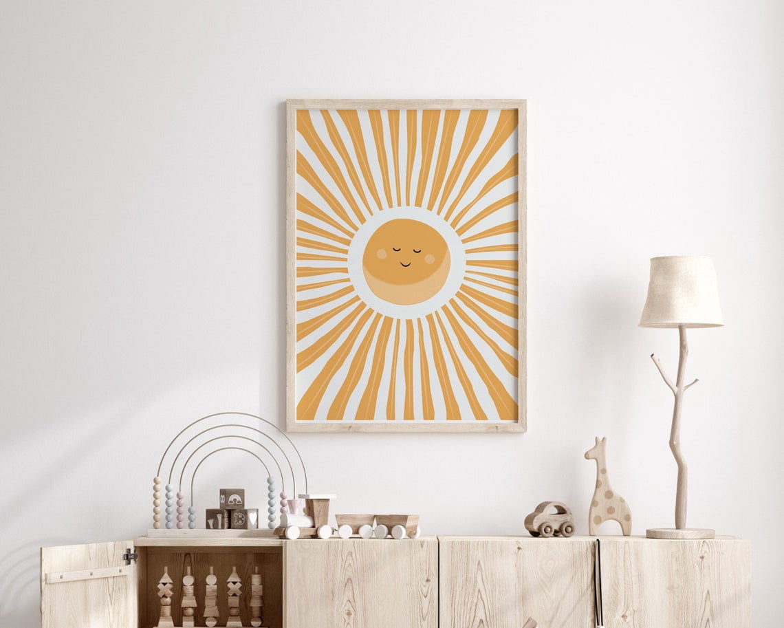 Boho Sun Wall Art, Boho Sun Poster, Watercolor Sun, Kid And Baby ...