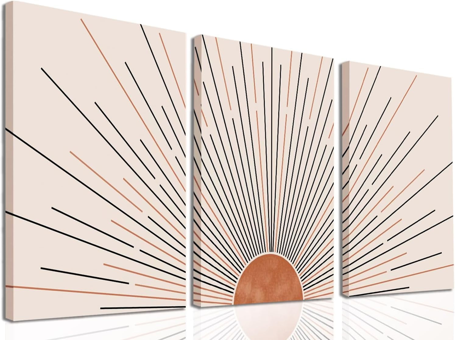 Boho Sun Wall Art Set of 3 Framed Canvas Wall Art Sun Rising on the ...