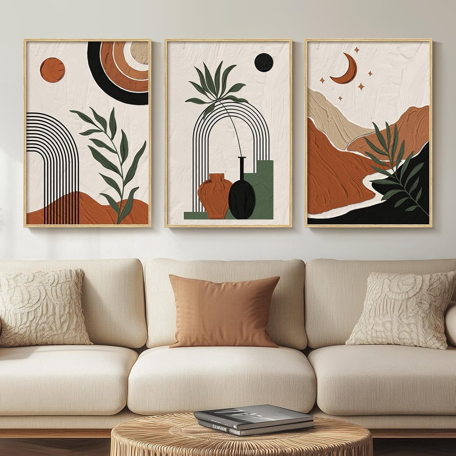 Boho Sun Wall ArtJANS.NO1 Piece Modern Minimalist Beige Canvas Prints ...