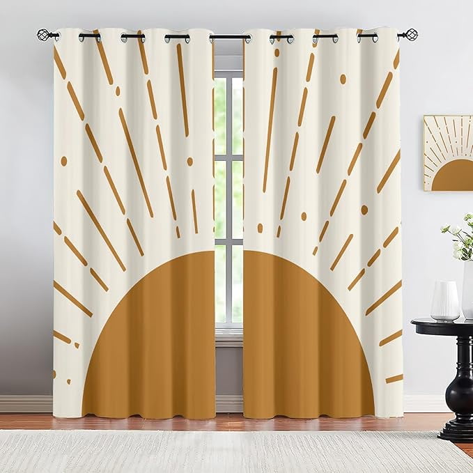 Boho Sun Window Treatments Mid Century Sunrise Print Window Drapes ...