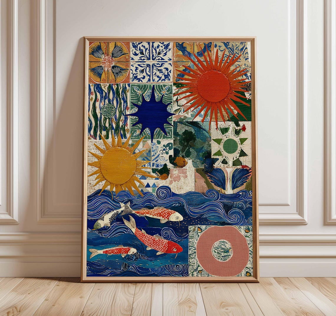 Boho Sun and Fish Coastal Poster Unframed Paper Print - Walmart.com