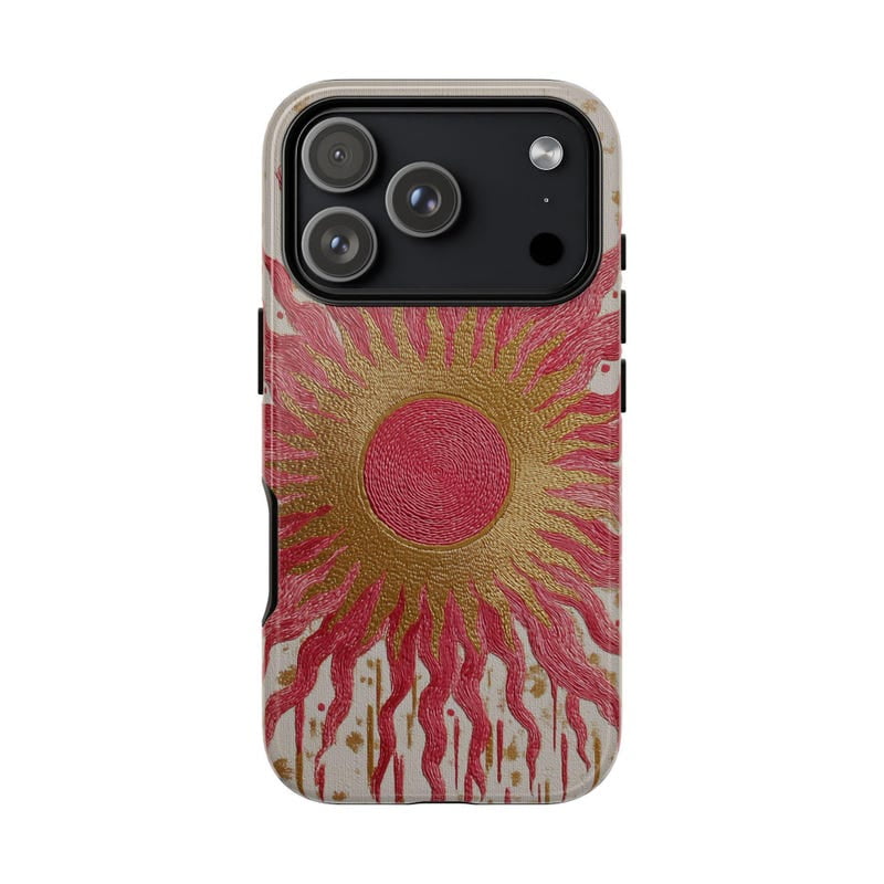 Boho Sun with Coral Pink Gold Rays Tough Case for iPhone 11,12,13,14,15 ...