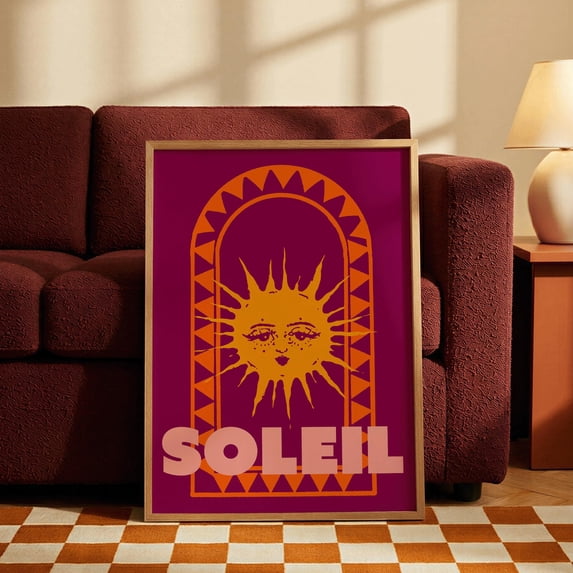 Boho Sunburst Poster Retro Soleil Poster Purple And Orange , Poster ...