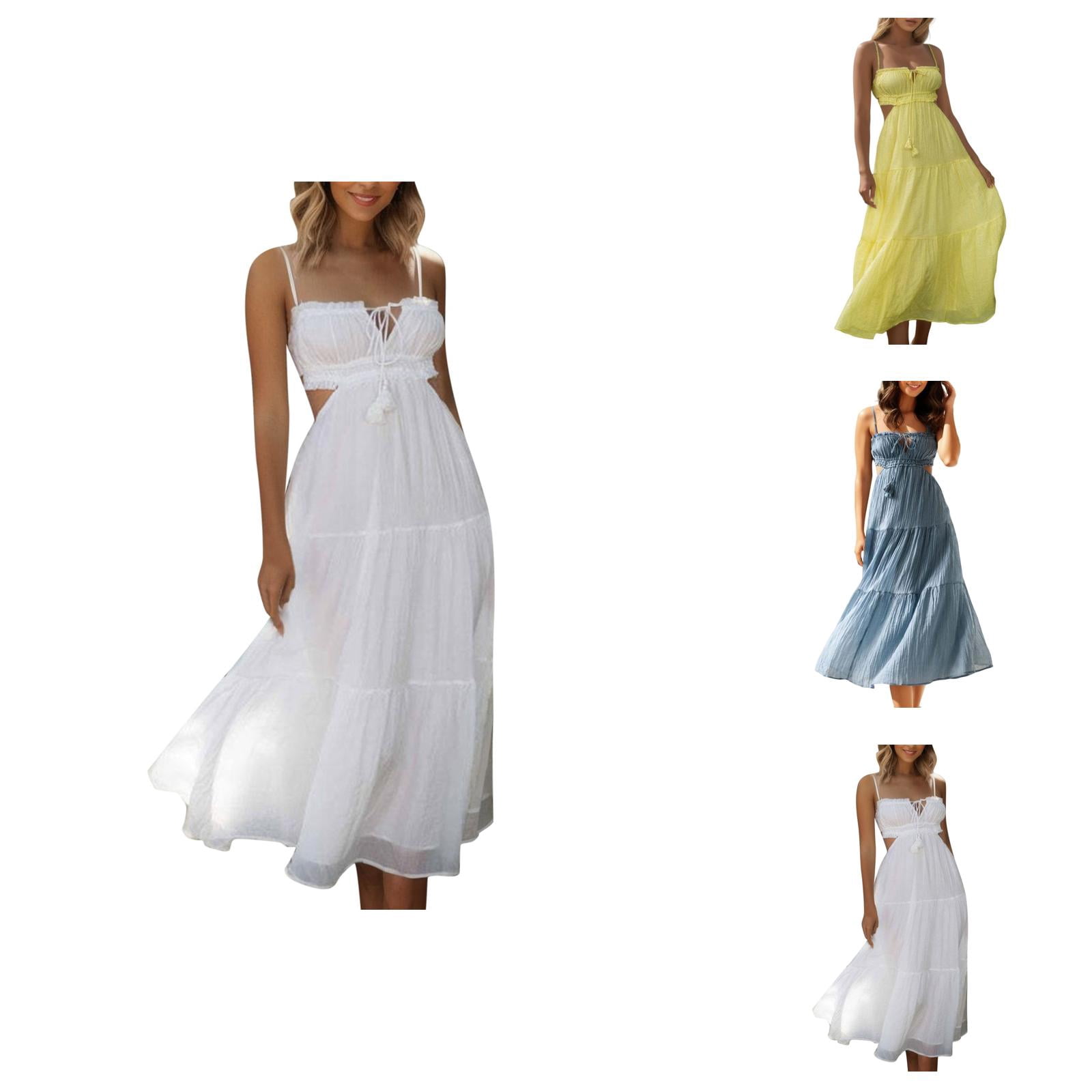 Boho Sundresses for Women 2026 Trendy Sleeveless Spaghetti Strap Side ...