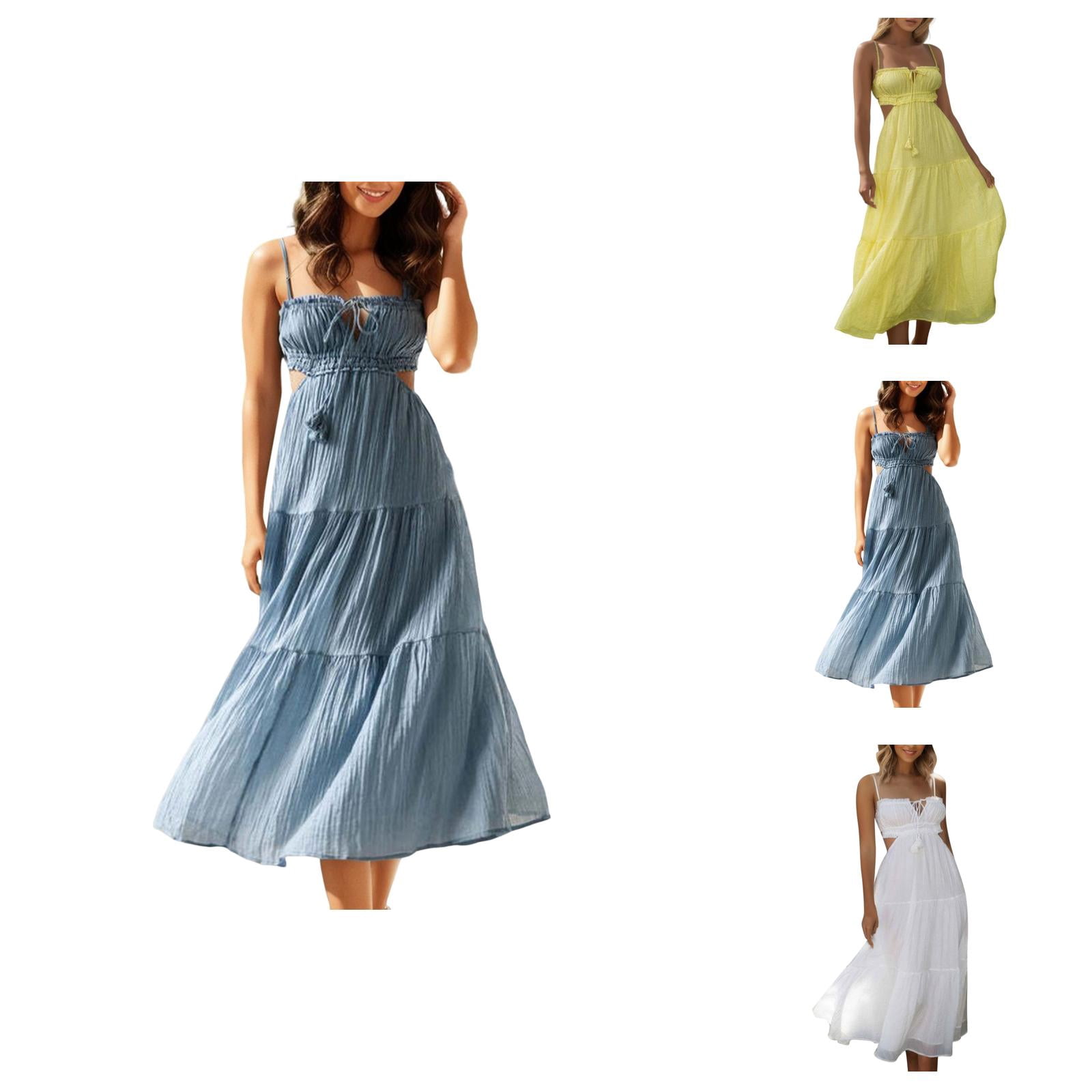 Boho Sundresses for Women 2026 Trendy Sleeveless Spaghetti Strap Side ...