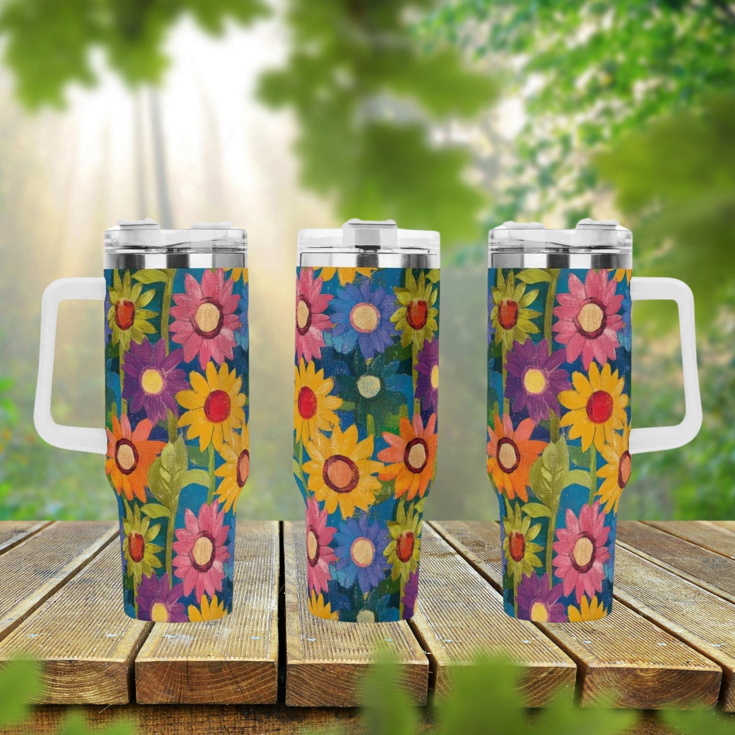 Boho Sunflower 40oz Stainless Steel Tumbler With Handle Lid and Straw ...