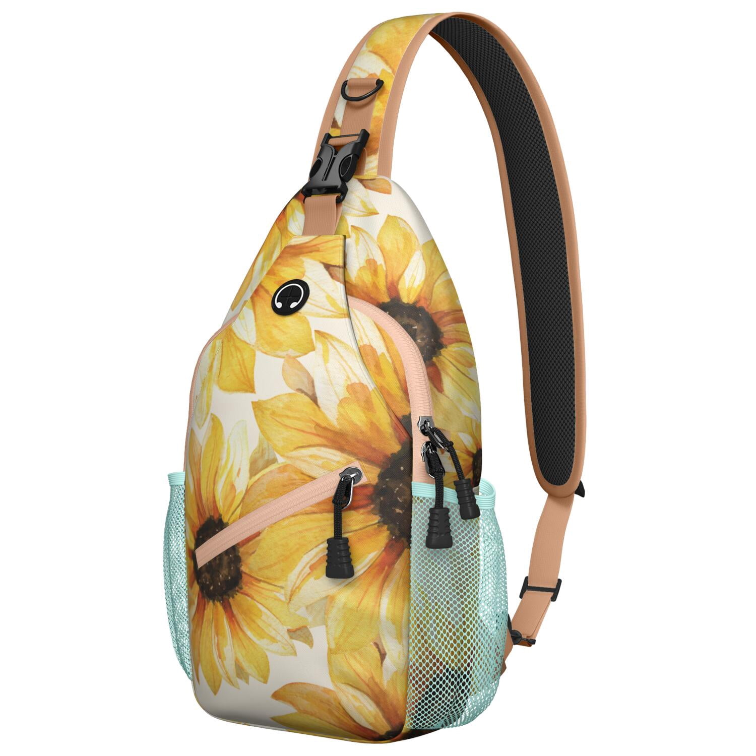 Boho Sunflower Aesthetic Chest Bag Floral Pattern Sling Backpack with ...