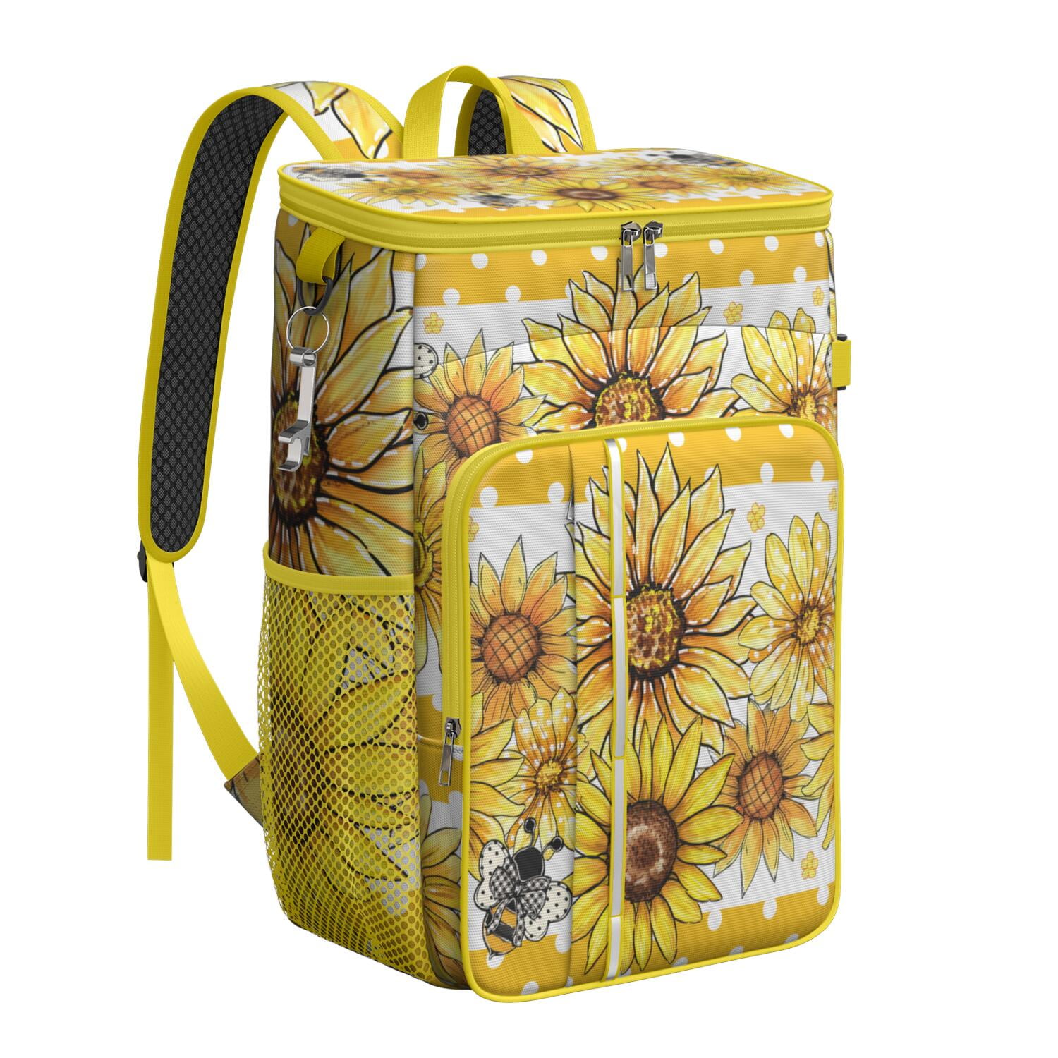 Boho Sunflower Backpack Cooler with Butterflies, Leakproof Waterproof ...
