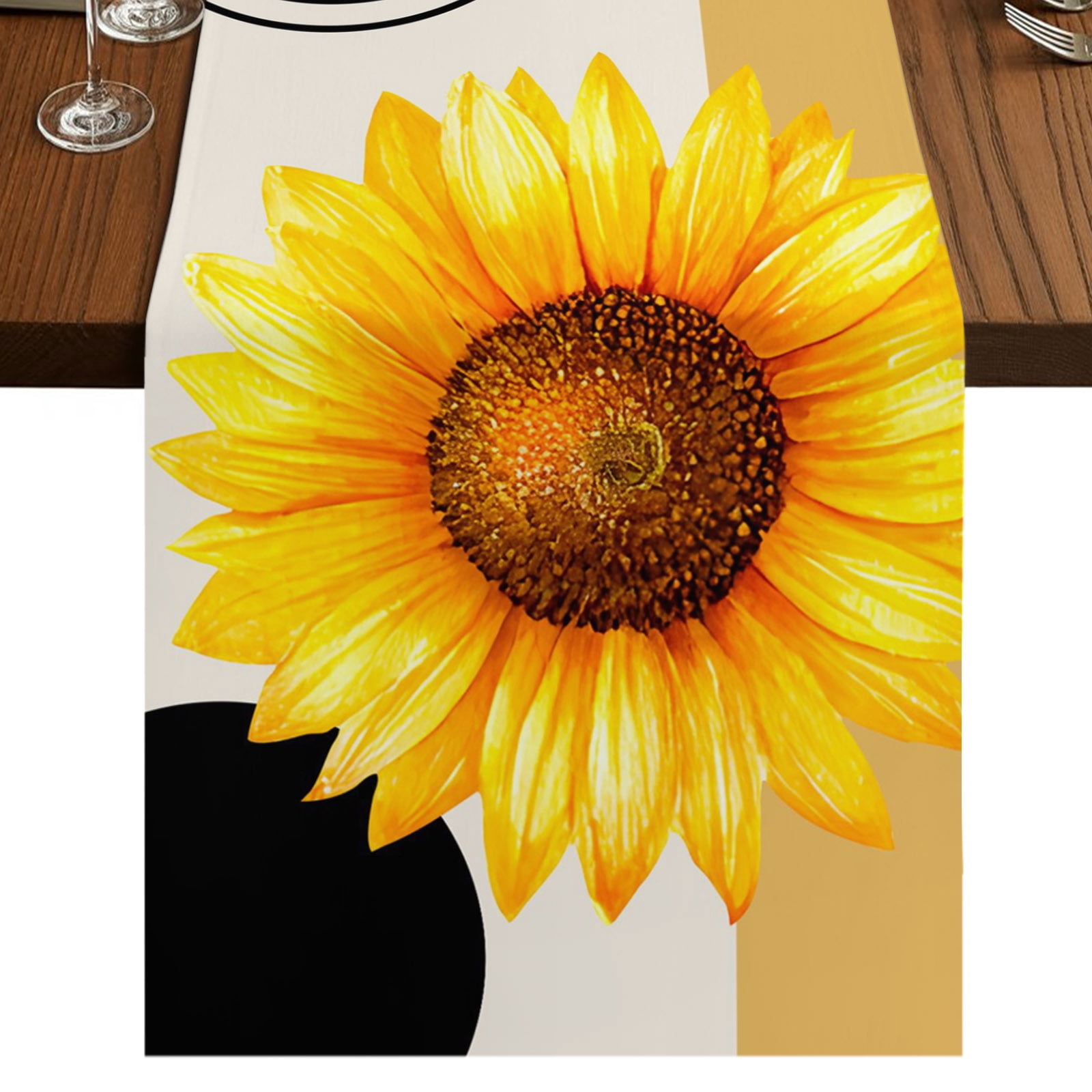 Boho Sunflower Burlap Cotton Table Runner 14x72 Inches Long, Arched ...