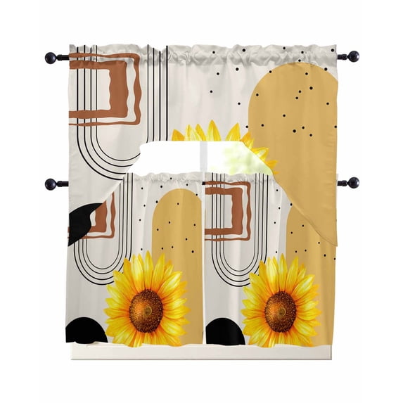 Boho Sunflower Kitchen Curtains Sets 24 Inch Length with Valance ...