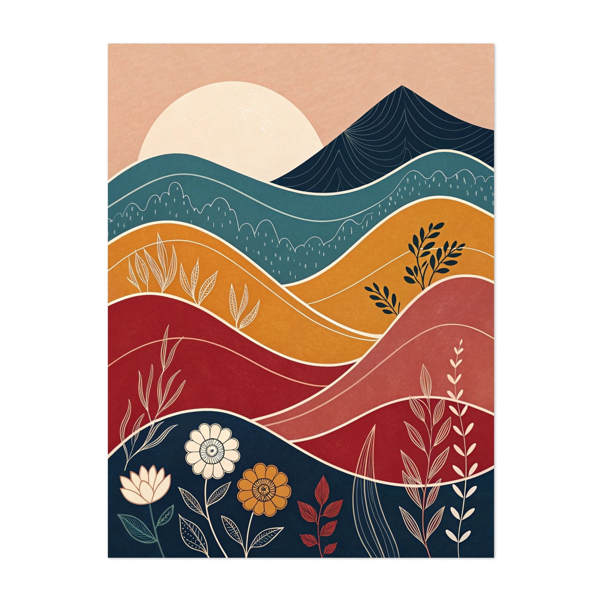 Boho Sunset Landscape - Painting Abstract Geometric Floral Modern Art ...