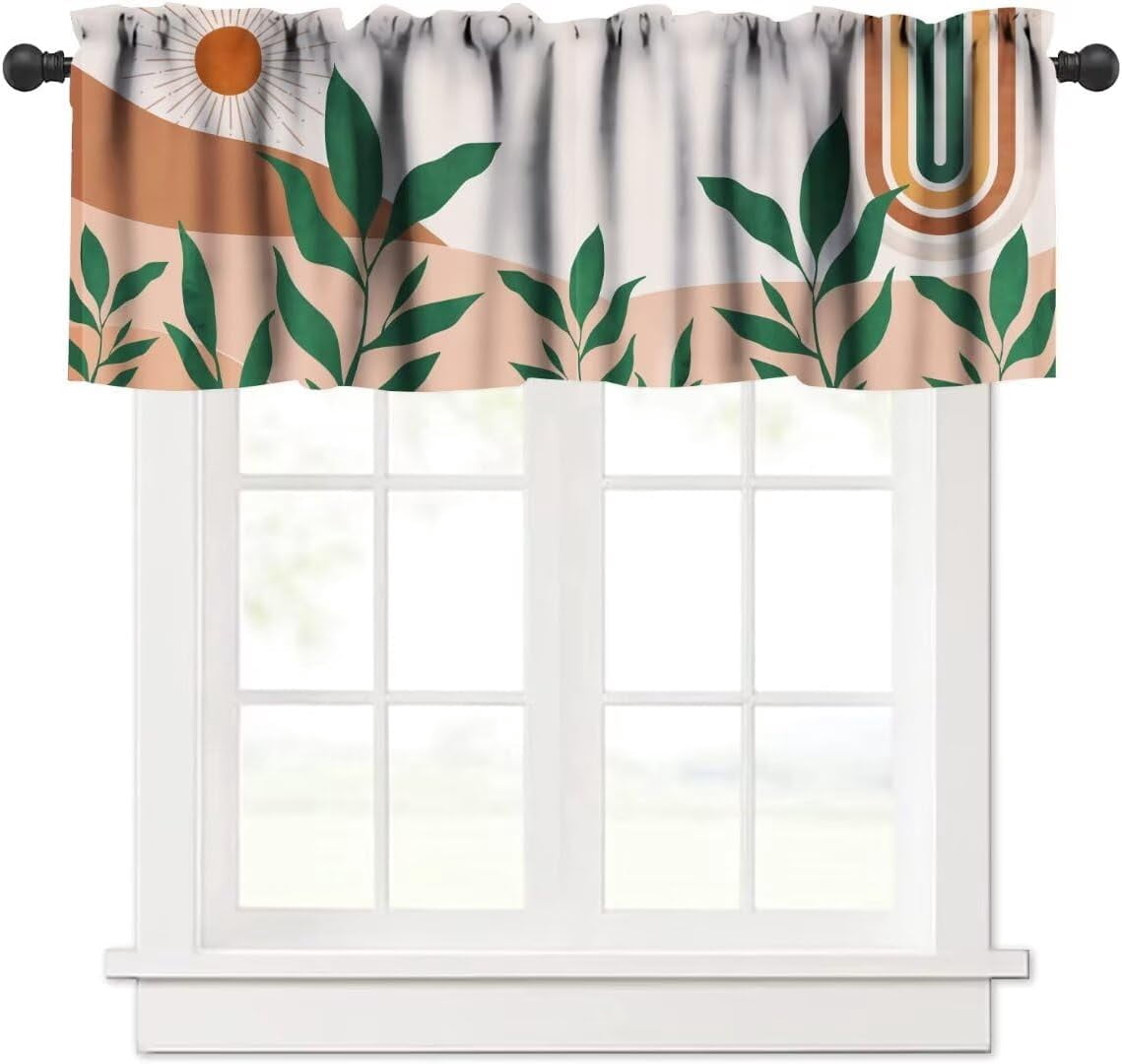 Boho Sunset Window Valance, Mid Century Abstract Mountain Leaf ...