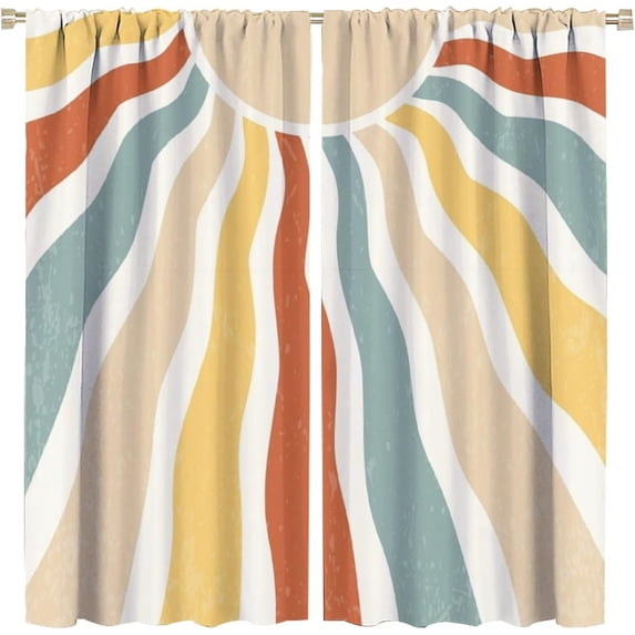 Boho Sunshine Blackout Curtains, Vintage Minimalist Abstract Wave Line ...
