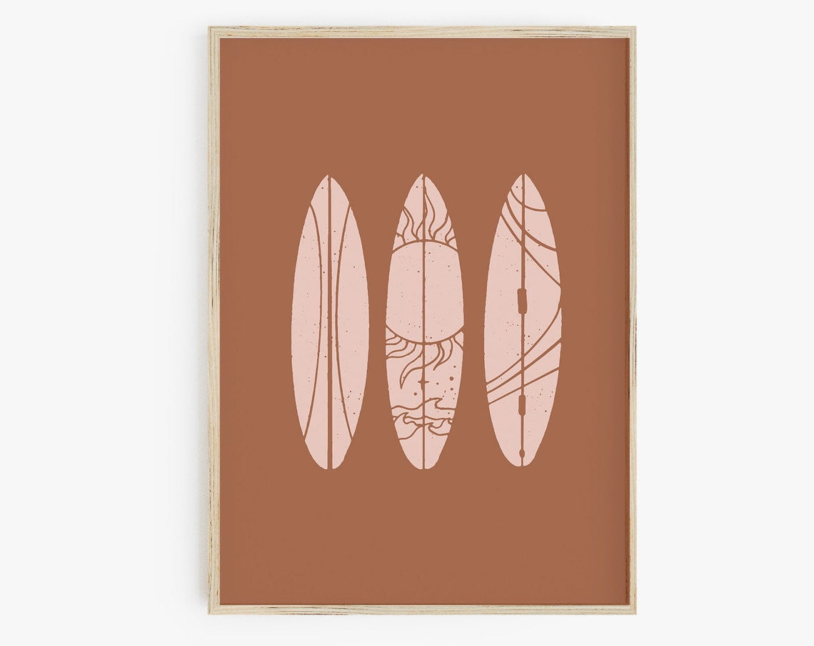 Boho Surf Board Print, Surfboard Poster, Boho Beach Decor, Abstract ...