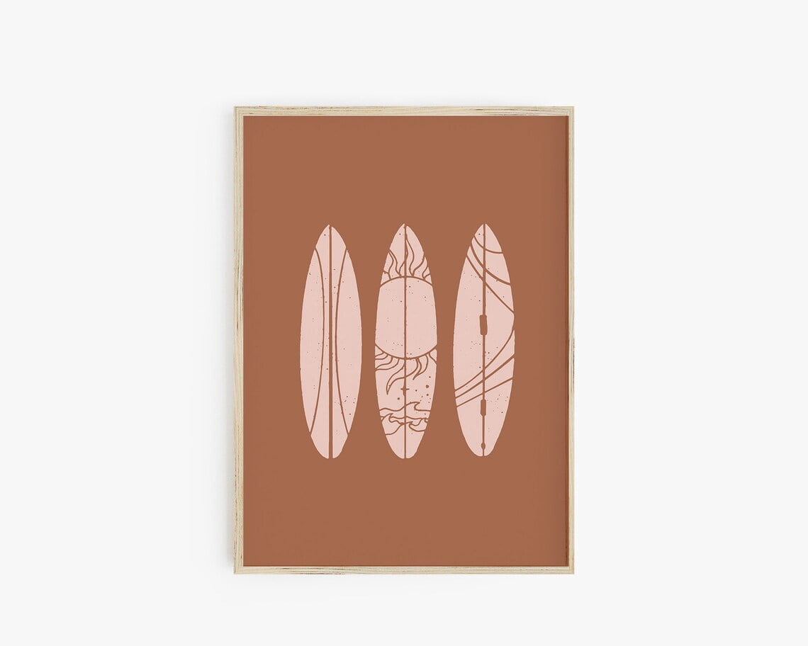Boho Surfboard Art Abstract Pink Terracotta Beach Decor Retro Surf ...