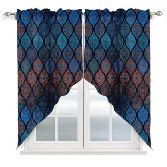 Boho Swag Curtain Valance for Window 2 Panels Moroccan Trellis Blue Red ...
