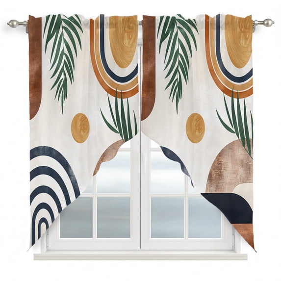 Boho Swag Curtain Valance for Window 2 Panels Leaf Geometric Rod Pocket ...