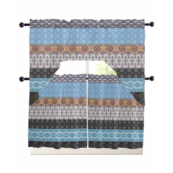 Boho Swag Valance and Tier Curtains Set Black Orange Black Blue ...