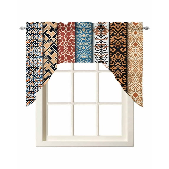 Boho Swag Valance and Tier Curtains Set Retro Ethnic Vintage Floral ...