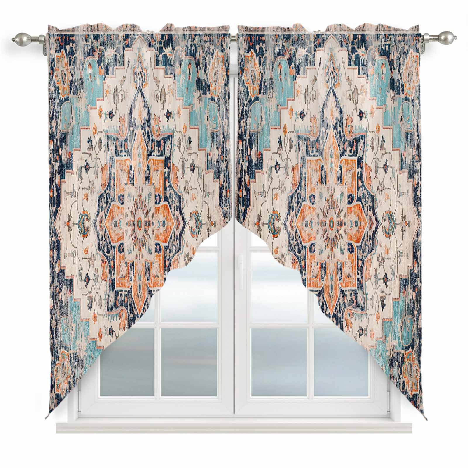 Boho Swag Valances for Windows 2 Pack Vintage Medallion Damask Floral ...