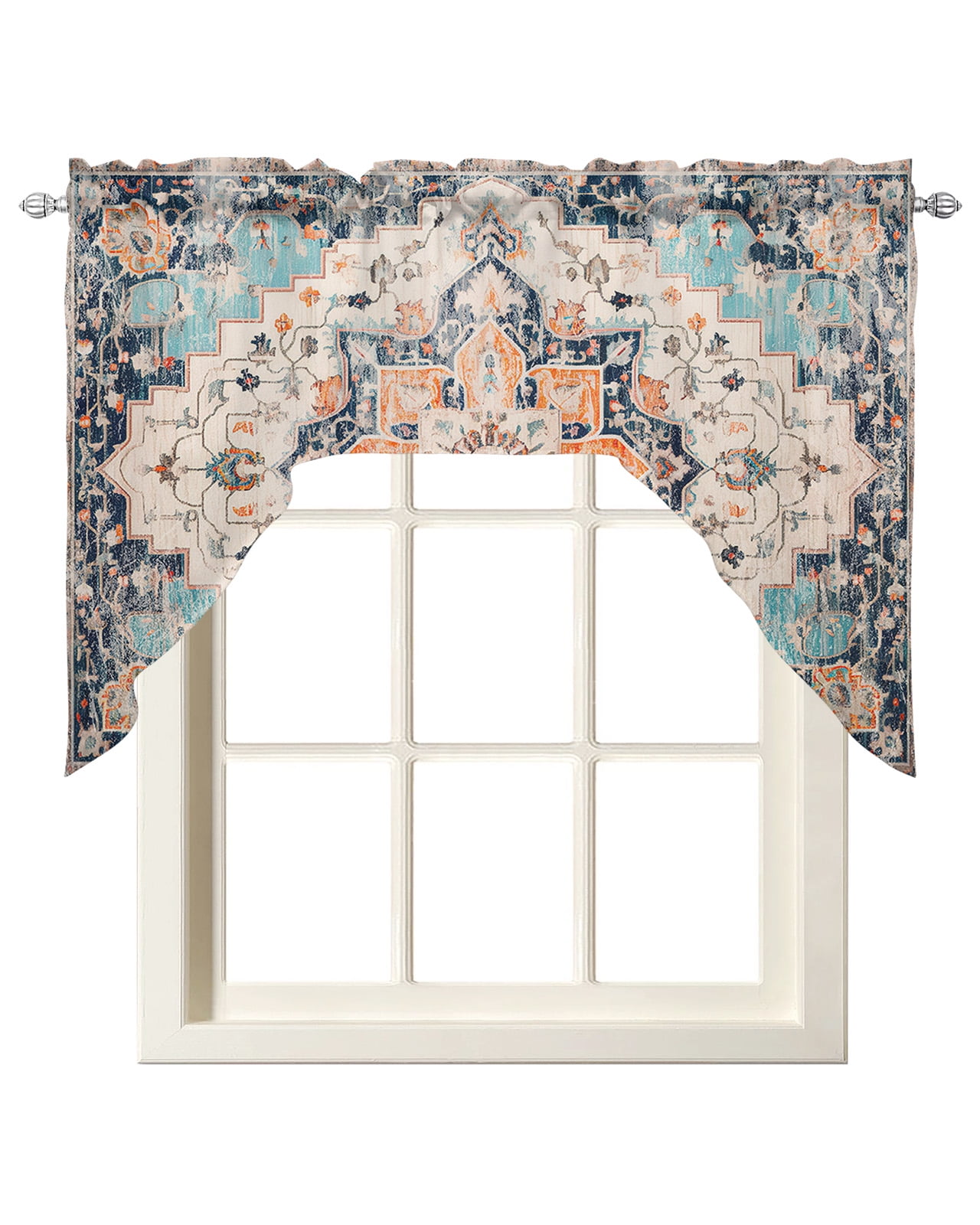 Boho Swag Valances for Windows 56 x 36 Vintage Medallion Damask Floral ...