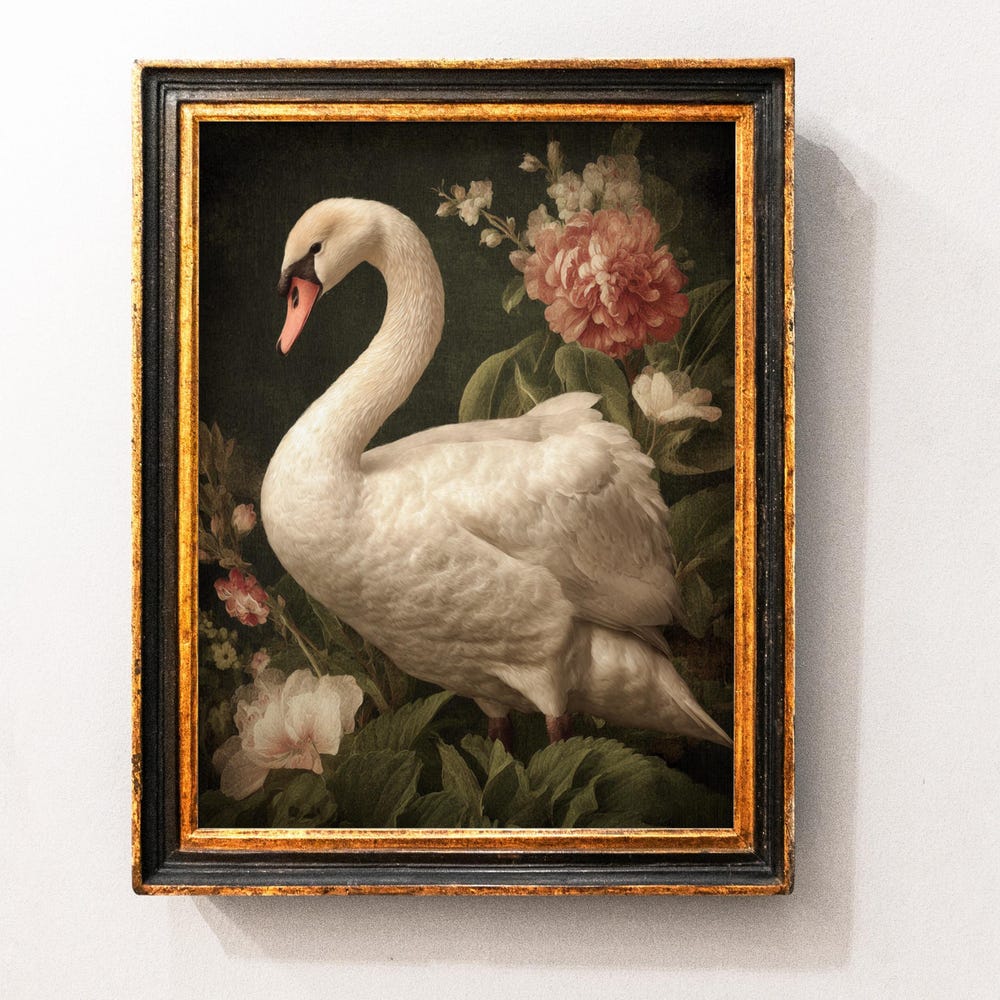 Boho Swan Wall Art Painting Vintage Farmhouse Bird Decor Moody Natural ...