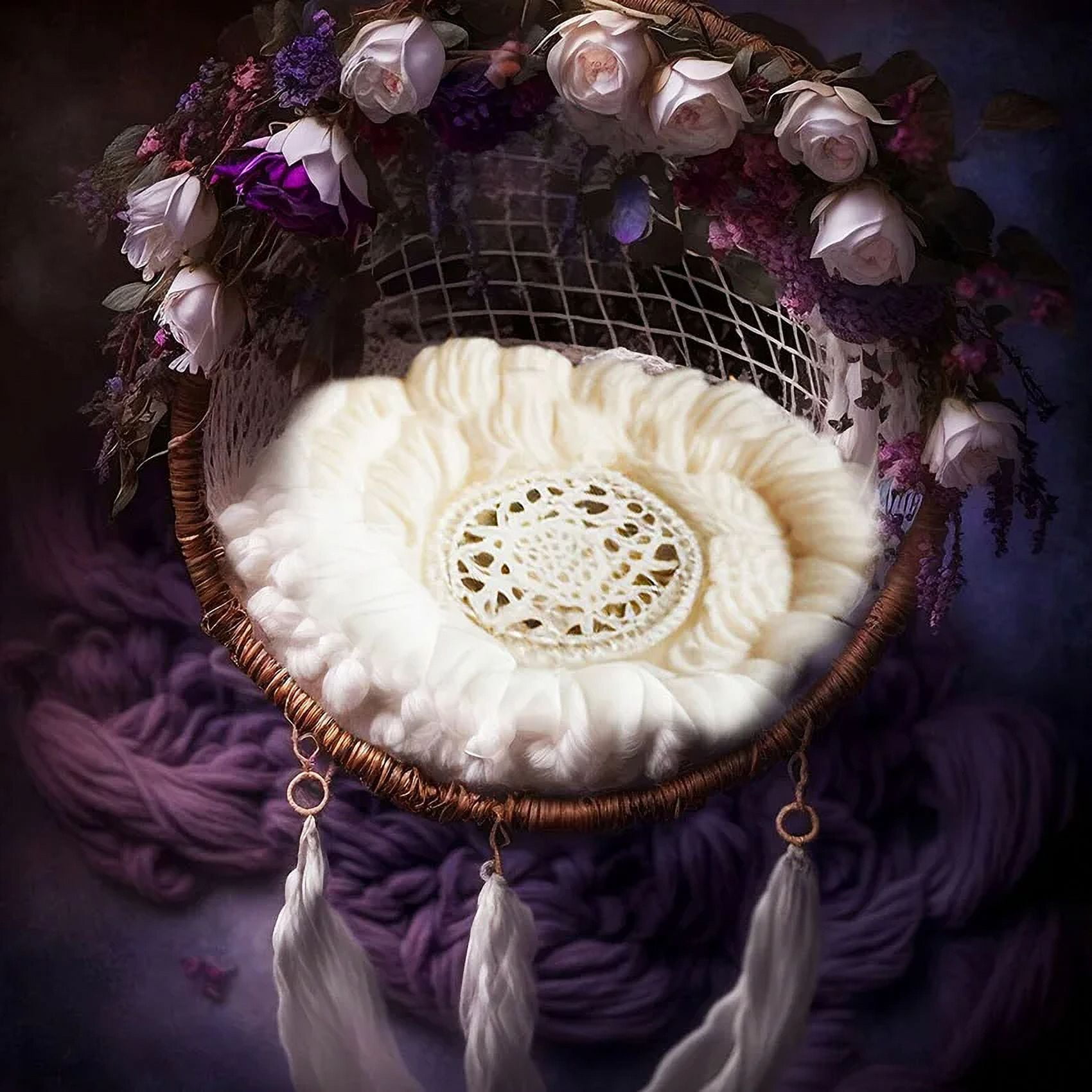 Boho Swing Purple Flowers Texture Newborn Baby Birthday Art Portrait r ...