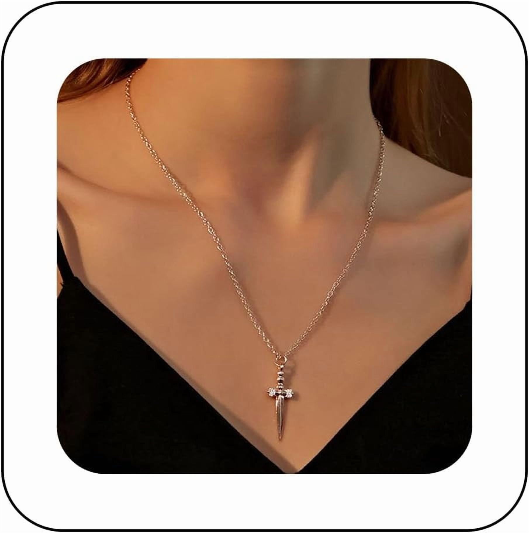 Boho Sword Pendant Necklace Choker Silver Cross Necklace Chain Vintage ...