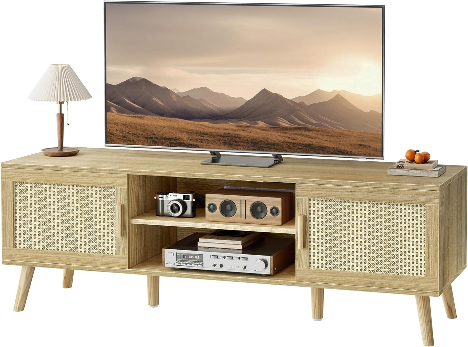 Boho TV Stand for 65 Inch TV, Entertainment Center with Adjustable ...