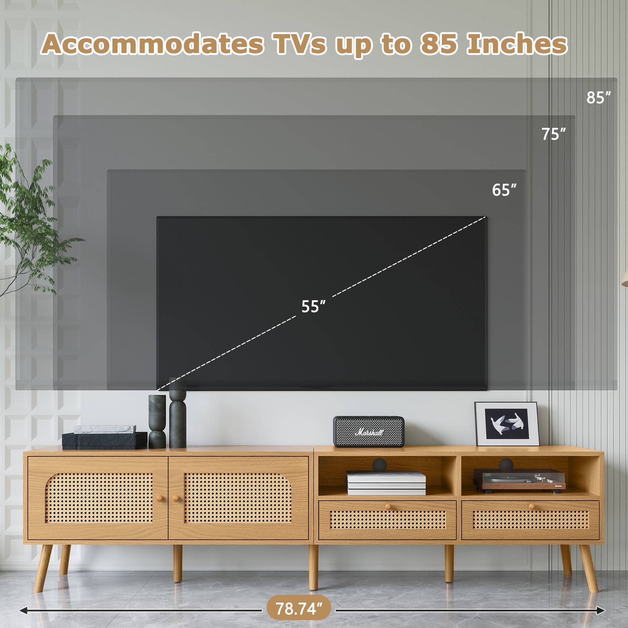 Boho TV Stand for TVs up to 85'' , Modern Farmhouse Media Console ...