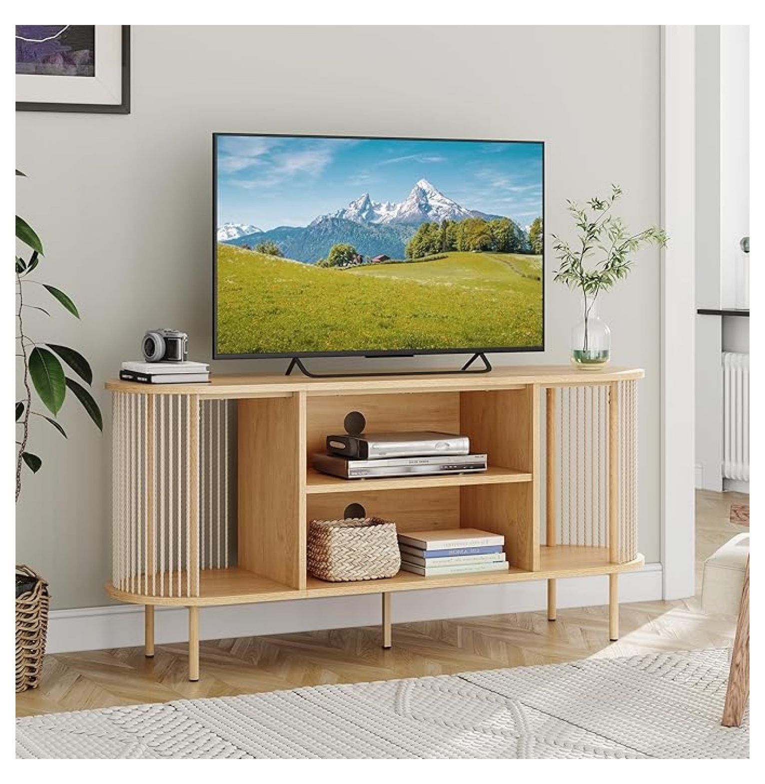 Boho TV Stand for 55-60 Inch TV, Modern Entertainment Center with ...