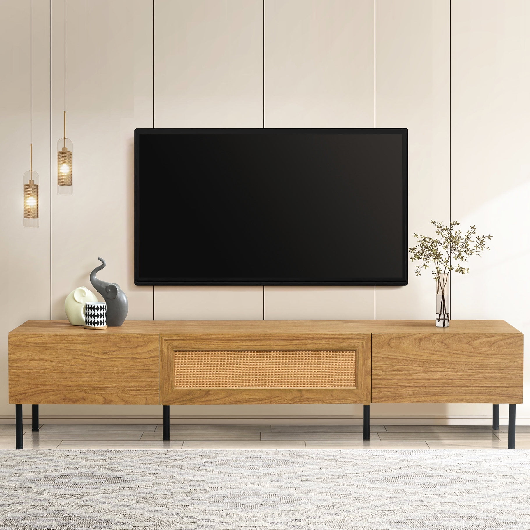 Boho TV Stand for 80-inch TVs | Entertainment Center with 3 Cabinets ...