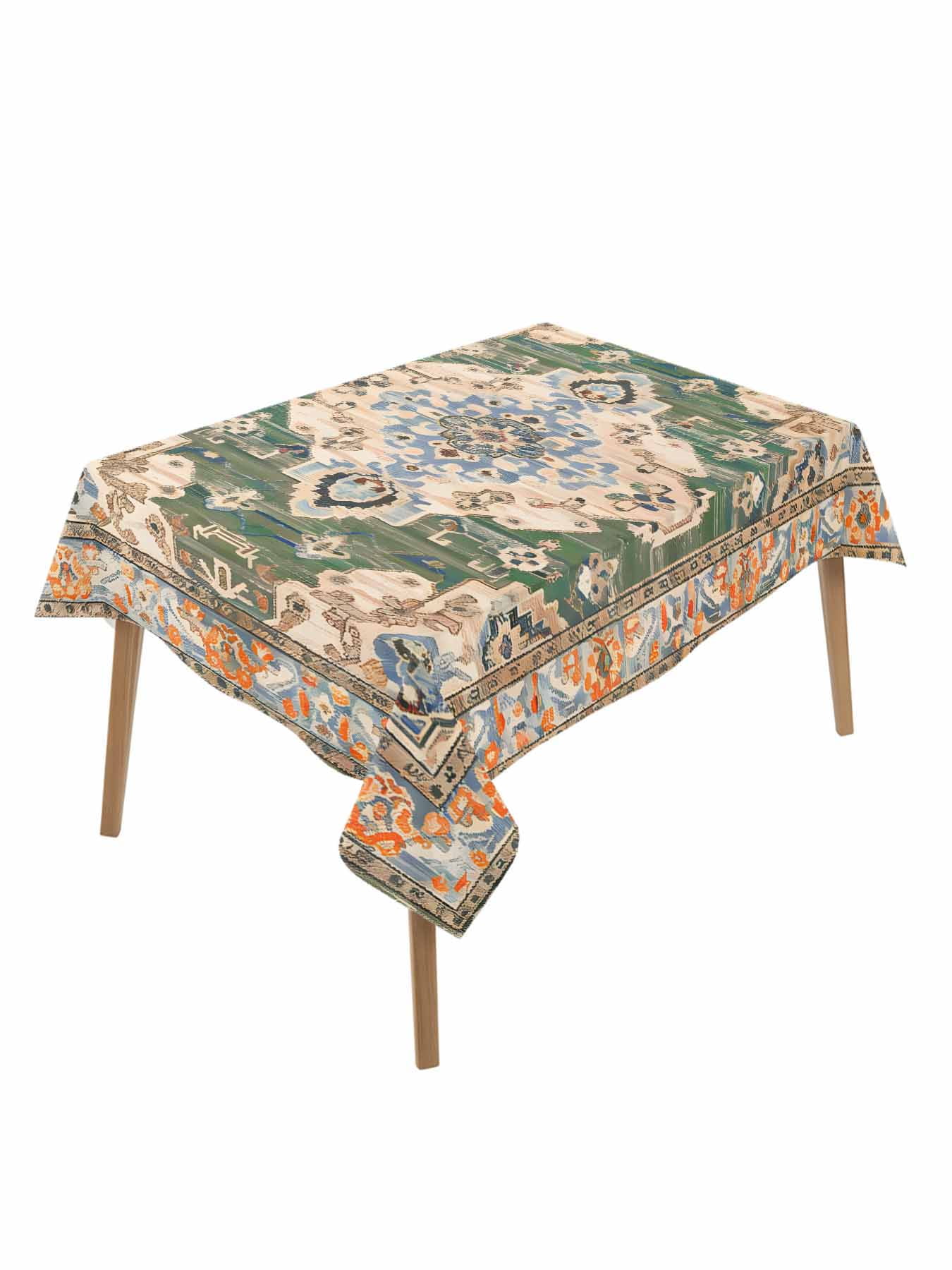 Boho Table Cloth, Green Brown Ethnic Tribe Abstract Vintage Western ...