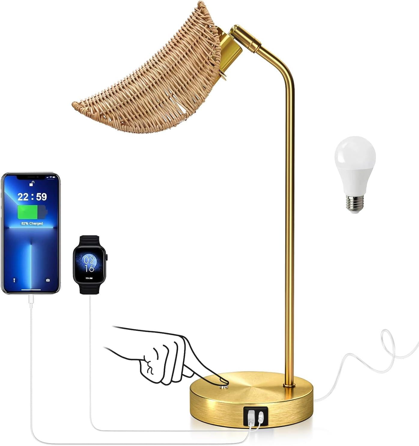 Boho Table Lamp for Bedroom, Dimmable Touch Light, Vintage Metal ...