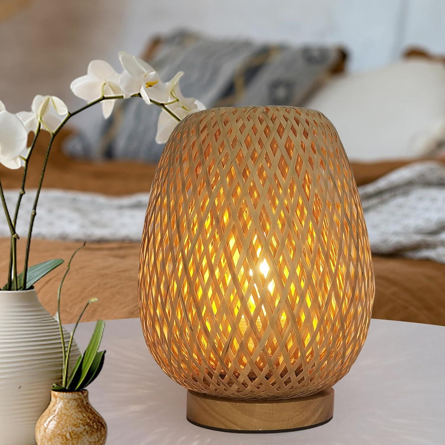 Boho Table Lamp - Small Lamps for Bedroom, Wicker lamp, Rattan Lamp ...
