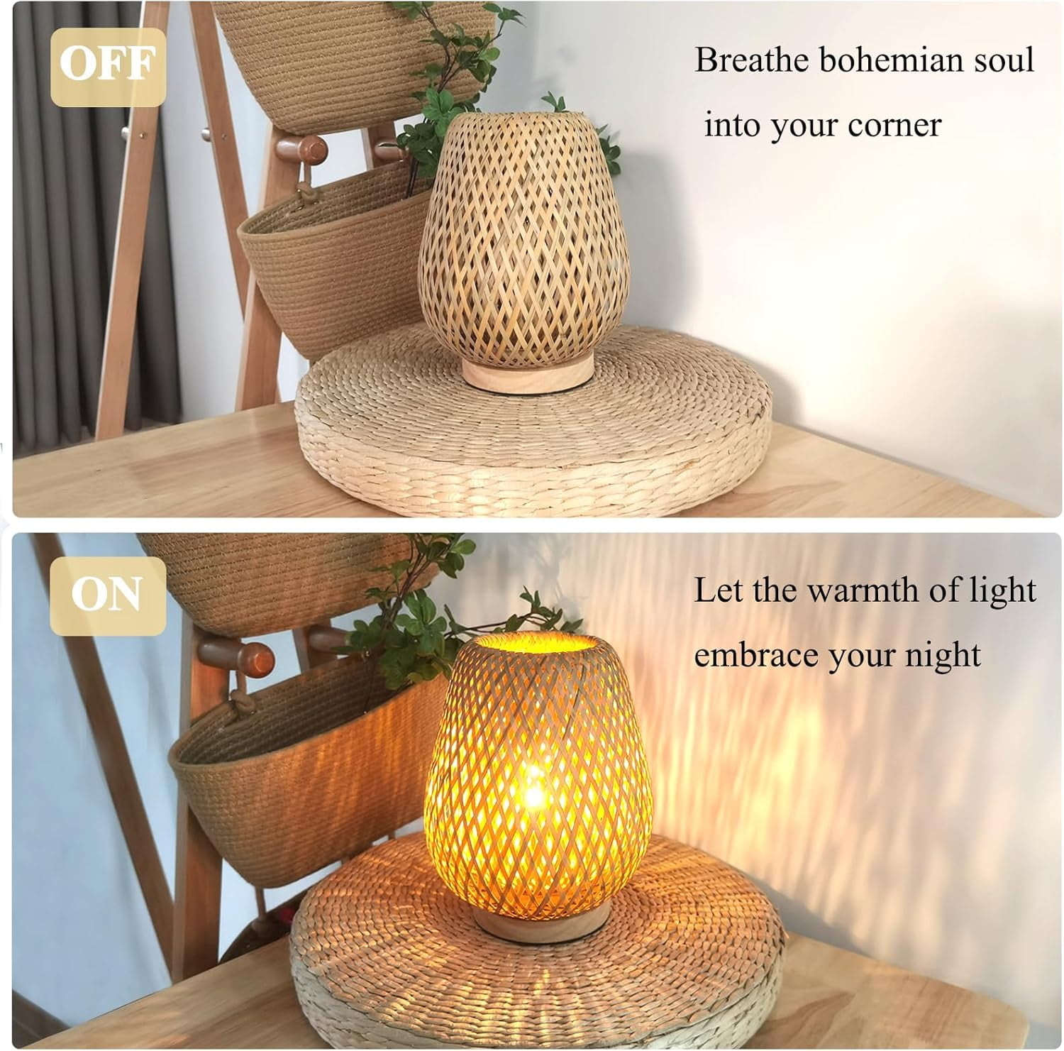 Boho Table Lamp - Small Lamps for Bedroom, Wicker lamp, Rattan Lamp ...