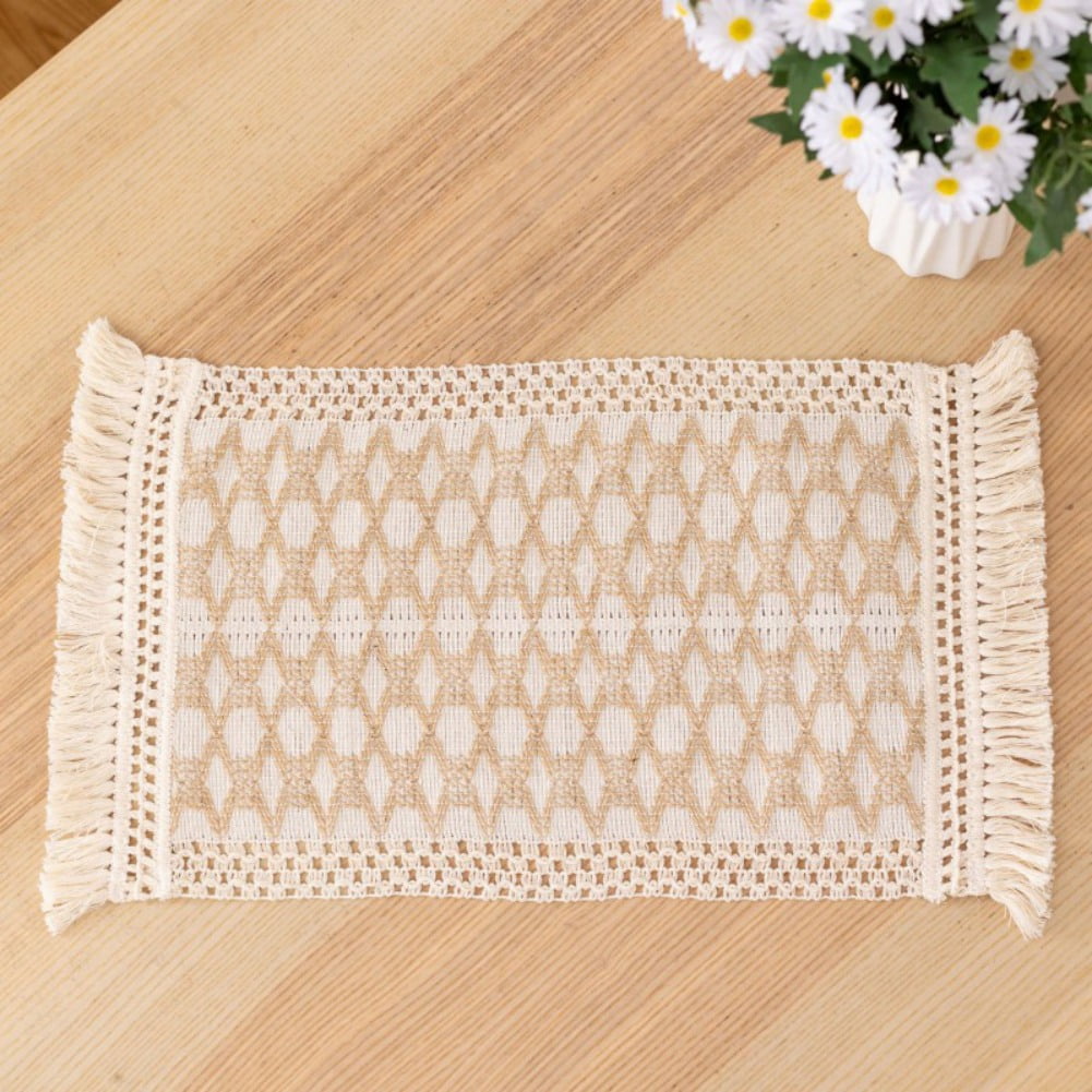 Boho Table Mat, 1Pc Washable Dinner Place Mats Rectangle Braided Boho ...