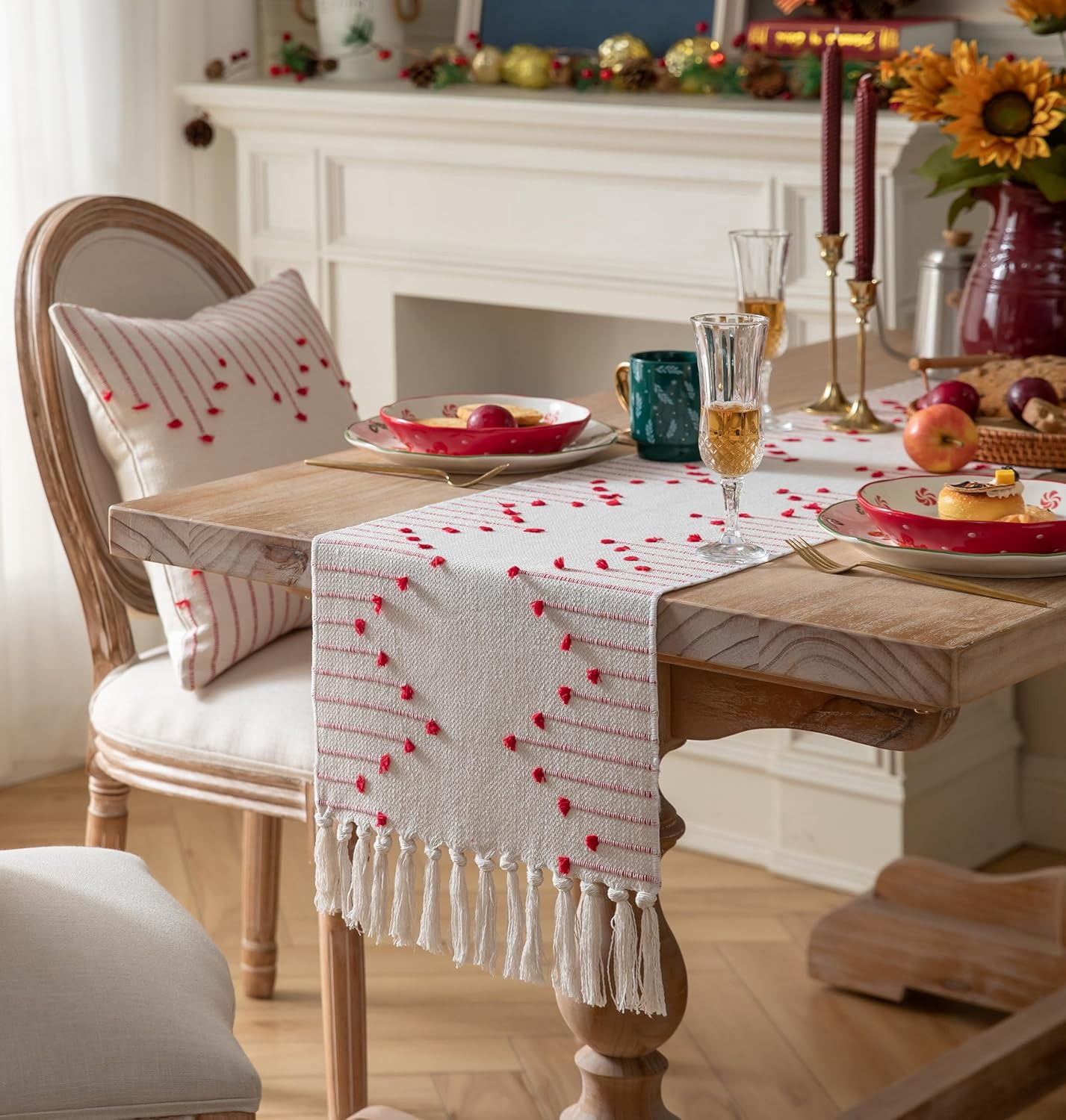 Boho Table Runner 13 x 60 Inch Long Natural Cotton Woven Runner with ...