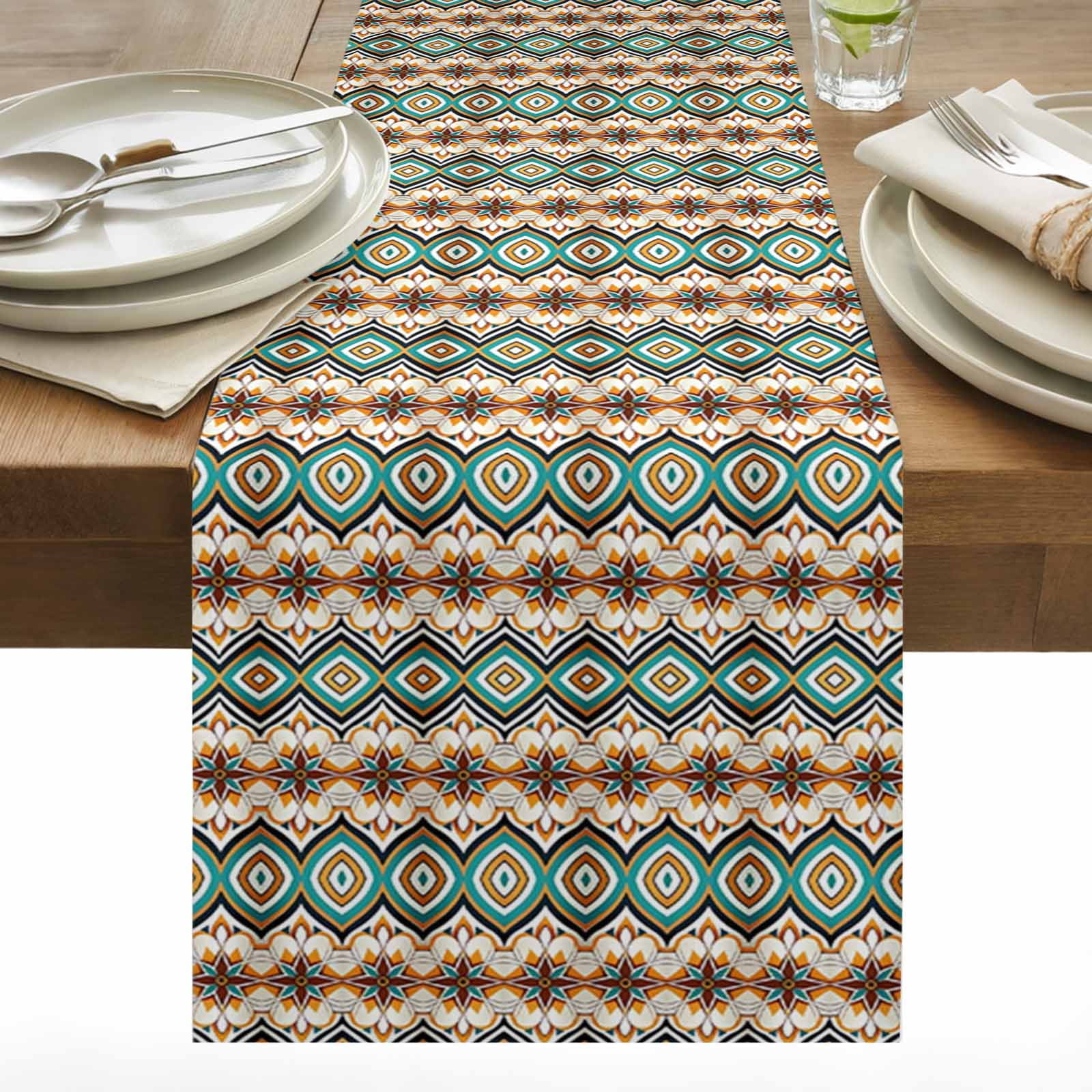 Boho Table Runner 13x48 inch Abstract Gradient Overlay Lines Flowers ...