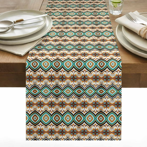 Boho Table Runner 13x48 inch Abstract Gradient Overlay Lines Flowers ...
