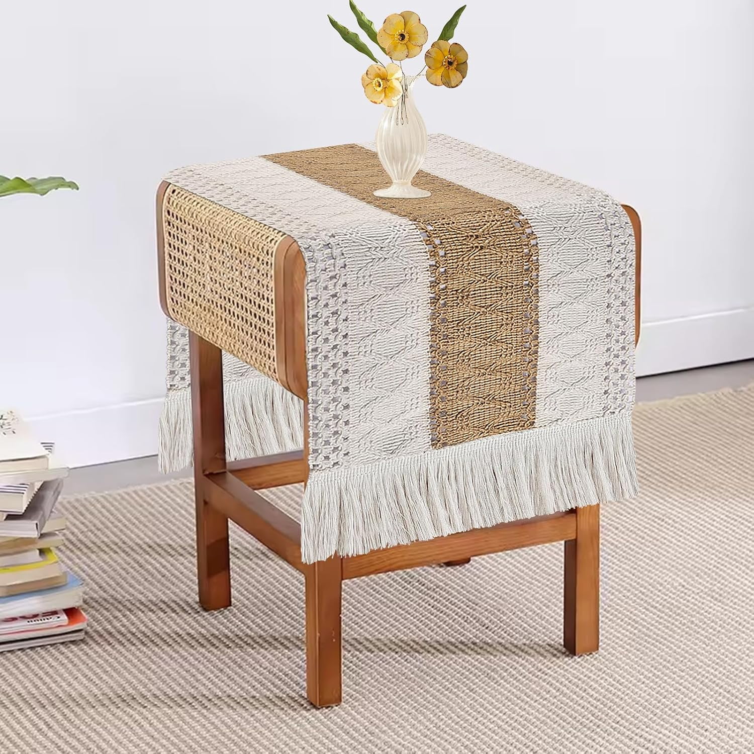 Boho Table Runner 36 inches, Macrame Brown Table Runner Short, Rustic ...