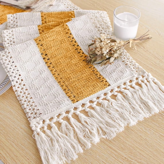 Boho Table Runner 72 Inch Tassels Summer Farmhouse Rustic Yellow ...
