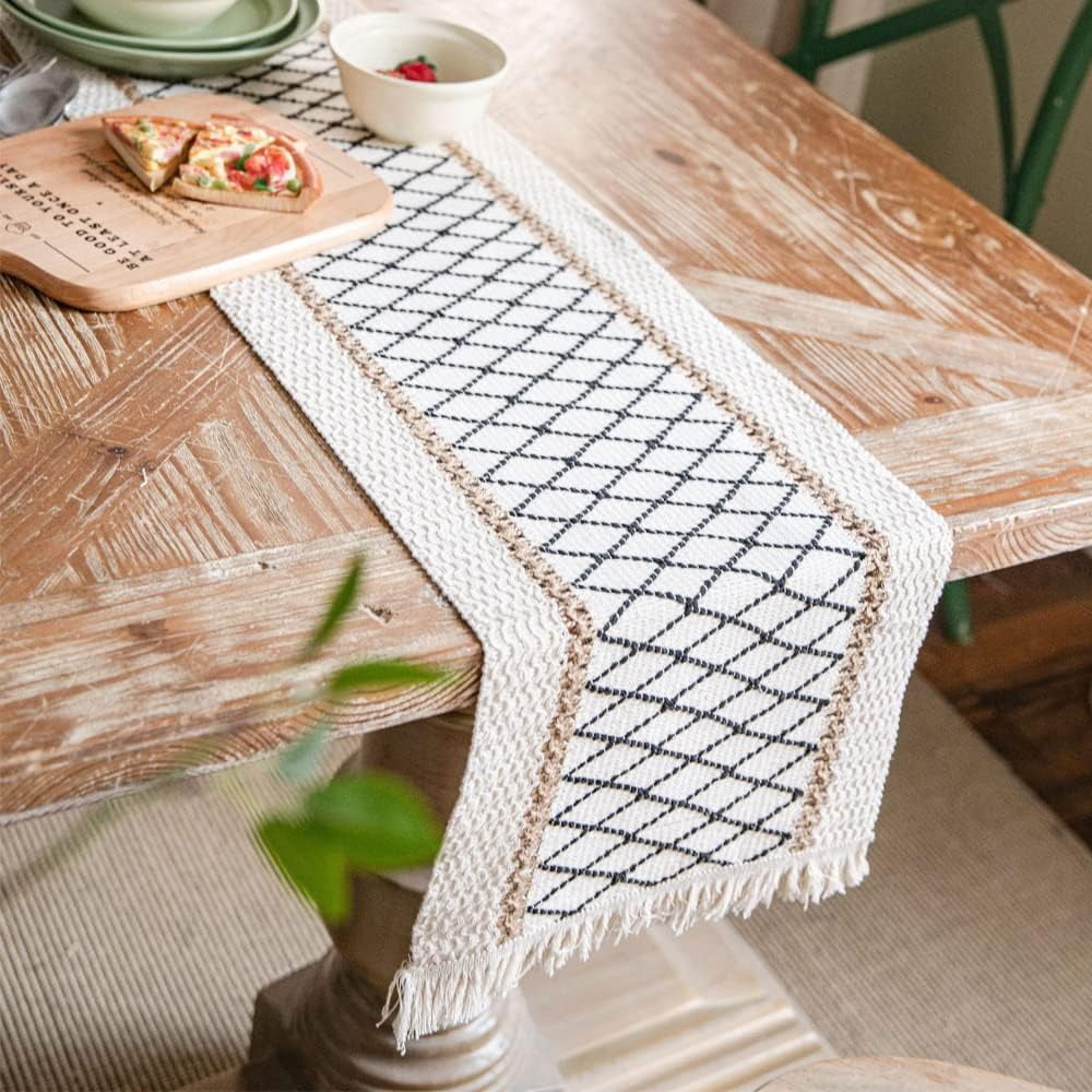 Boho Table Runner 72 Inches Long, Farmhouse Macrame Table Runners with ...