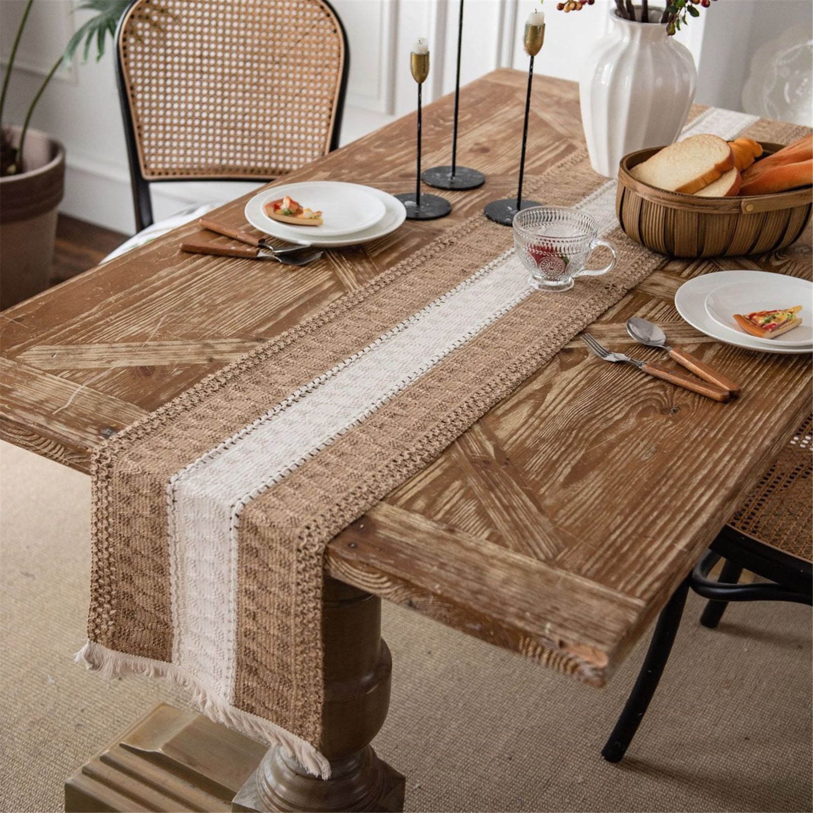 Boho Table Runner 72 Inchs Long Rustic Farmhouse Table Runners, Cream ...