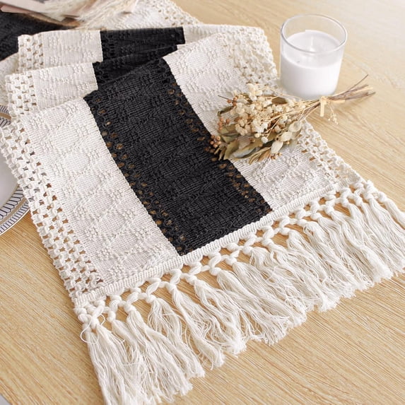 Boho Table Runner 90 Inches Long Tassels Rustic Farmhouse Black Gothic ...