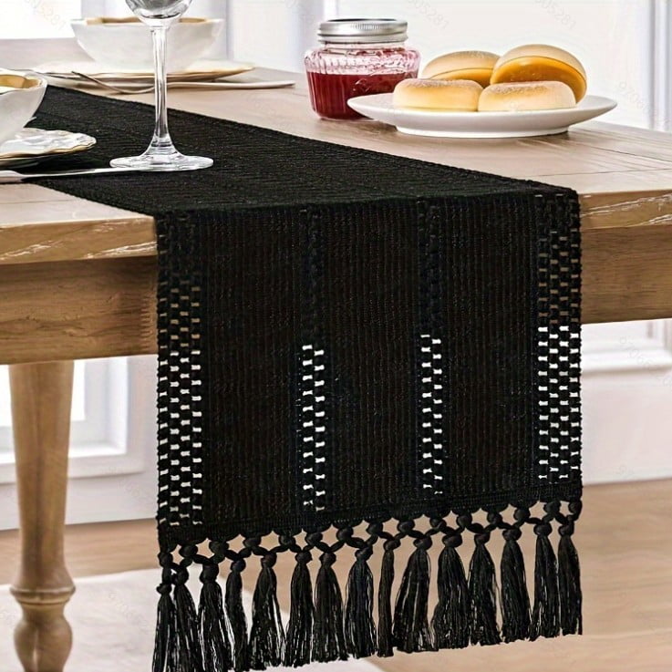 Boho Table Runner for Black Tassel Home Decor 86 Inches Long, Modern ...