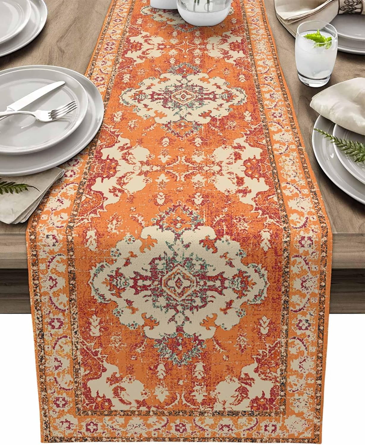 Boho Table Runner Bohemia Table Runners for Dining Room Tribal Vintage Rustic Burnt Orange ...