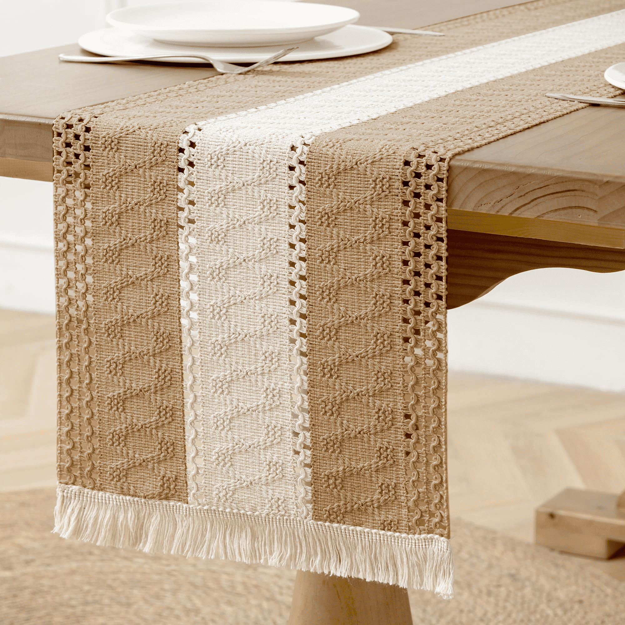 Boho Table Runner Burlap Macrame Boho Table Runners with Tassels Hand ...