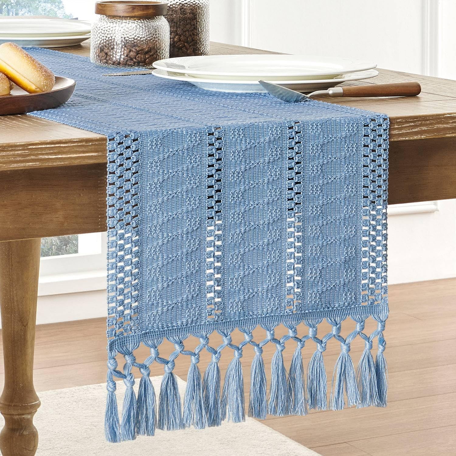 Boho Table Runner, Macrame Style Ivory Table Runners Farmhouse Woven ...