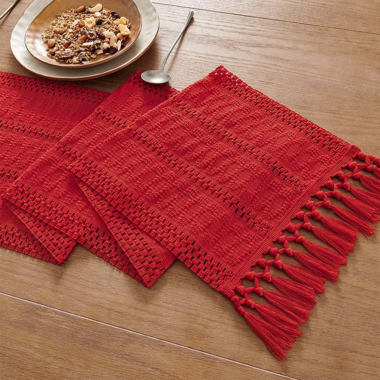 Boho Table Runner, Macrame Style Ivory Table Runners Farmhouse Woven ...